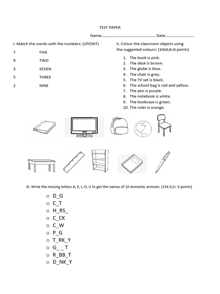 Test Clasa I 1 | PDF