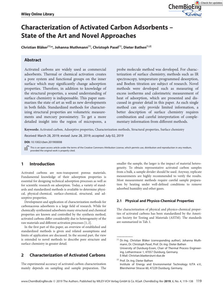 ChemBioEng Reviews - 2019 - BL Ker - Characterization of Activated ... ChemBioEng Reviews - 2019 - BL Ker - Characterization of Activated ...