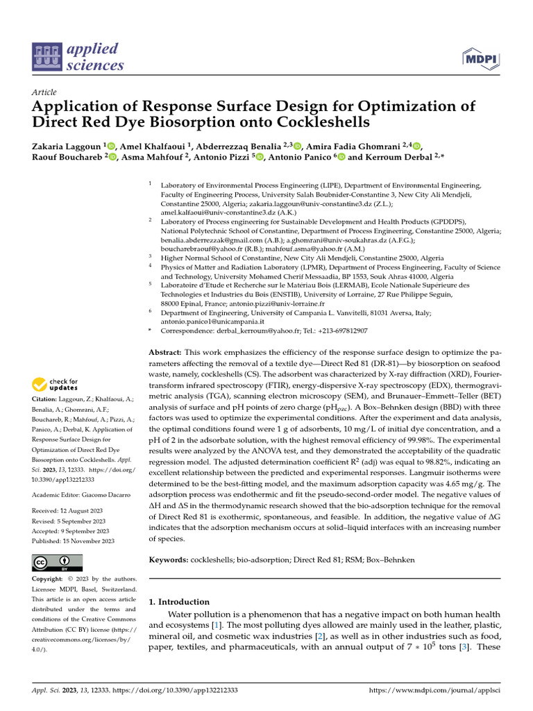 Applsci 13 12333 | PDF | Differential Scanning Calorimetry | Adsorption