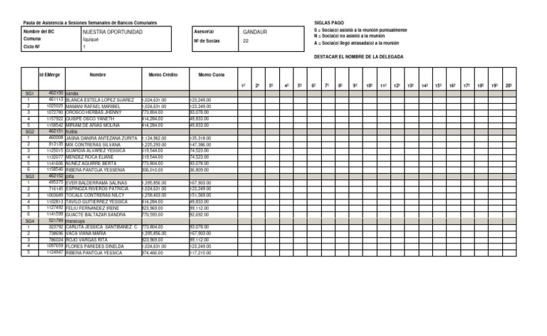 Planilla Nombres Excel | PDF