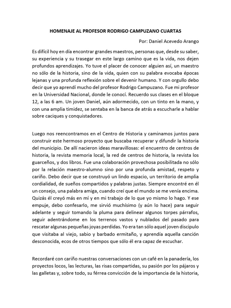 Homenaje Al Profesor Rodrigo Campuzano Cuartas by Daniel José Acevedo Arango | PDF