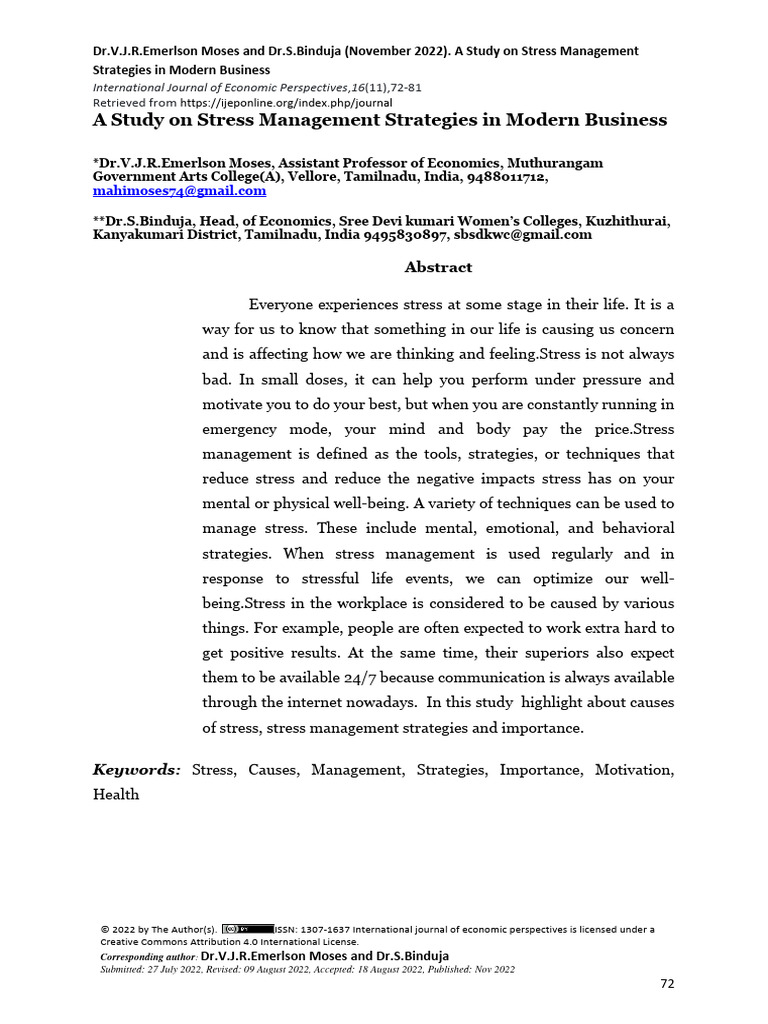 A Study On Stress Management Strategies in Modern Business | Download Free PDF | Stress ...