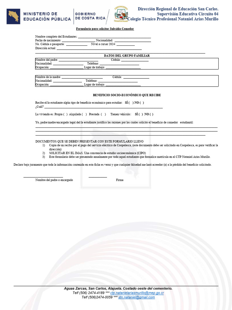 Solicitud Subsidio Comedor Estudiantil | PDF