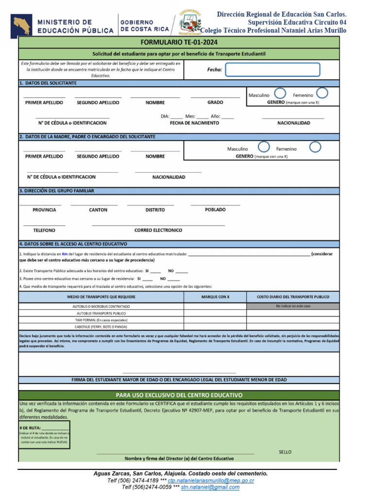 Formulario Subsidio Transporte | PDF