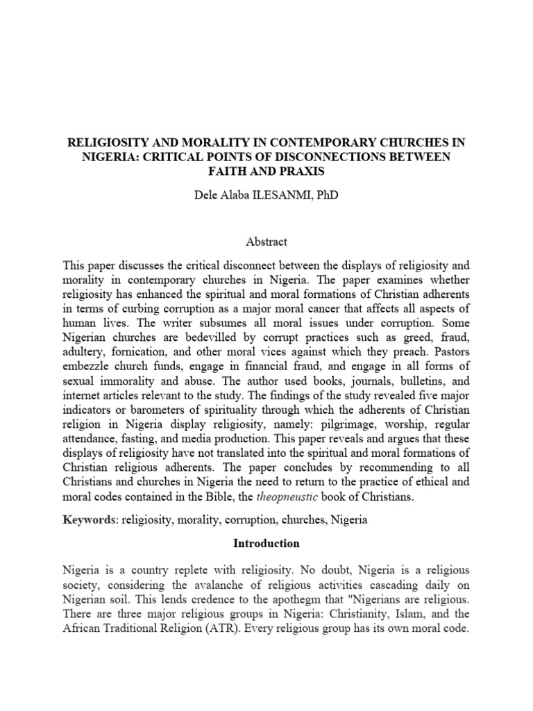 Religiosity and Morality in Contemporary Churches in Nigeria | PDF ...