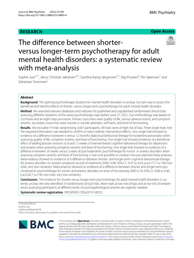 The Difference Between Shorter-Versus Longer-Term Psychotherapy For Adult Mental Health ...