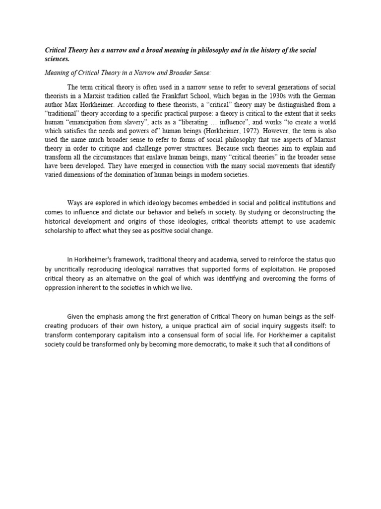 Understanding Critical Theory's Scope | PDF | Politics | History