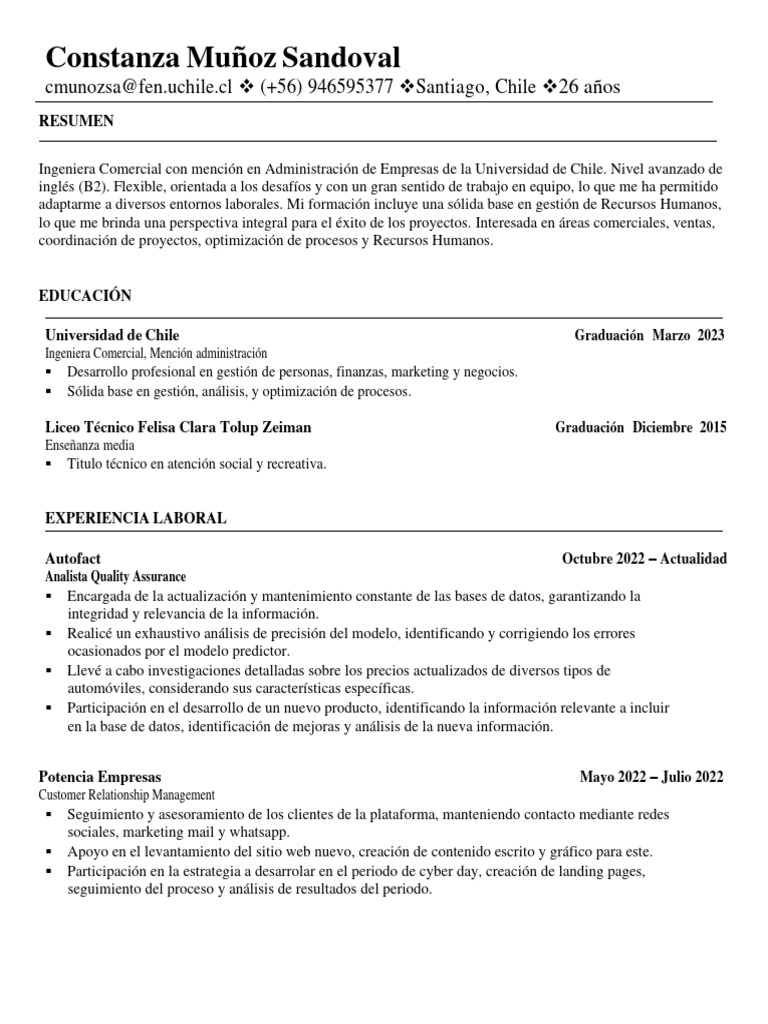 Curriculum Vitae Constanza Muñoz | PDF | Marketing | Gestión de recursos humanos