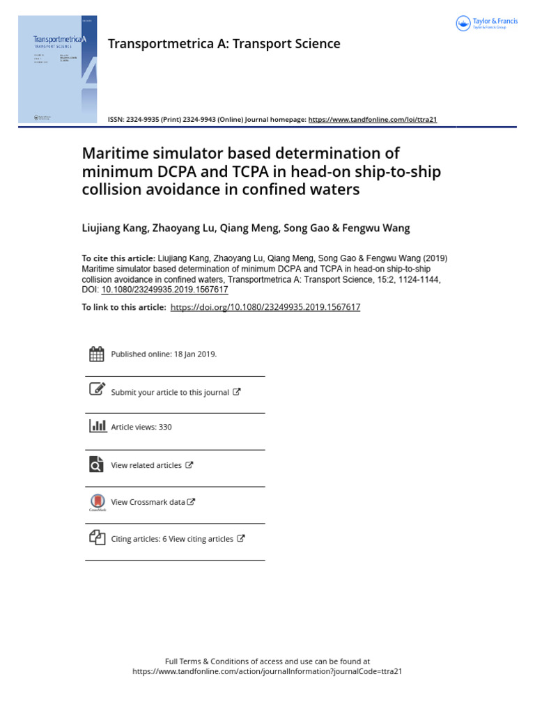 2019 - Maritime Simulator Based Determination of Minimum DCPA and TCPA in Head On Ship To Ship ...