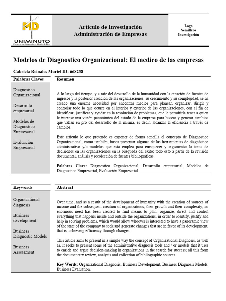 Modelos de Diagnostico Organizacional - Gabriela 2021 | PDF | Business ...