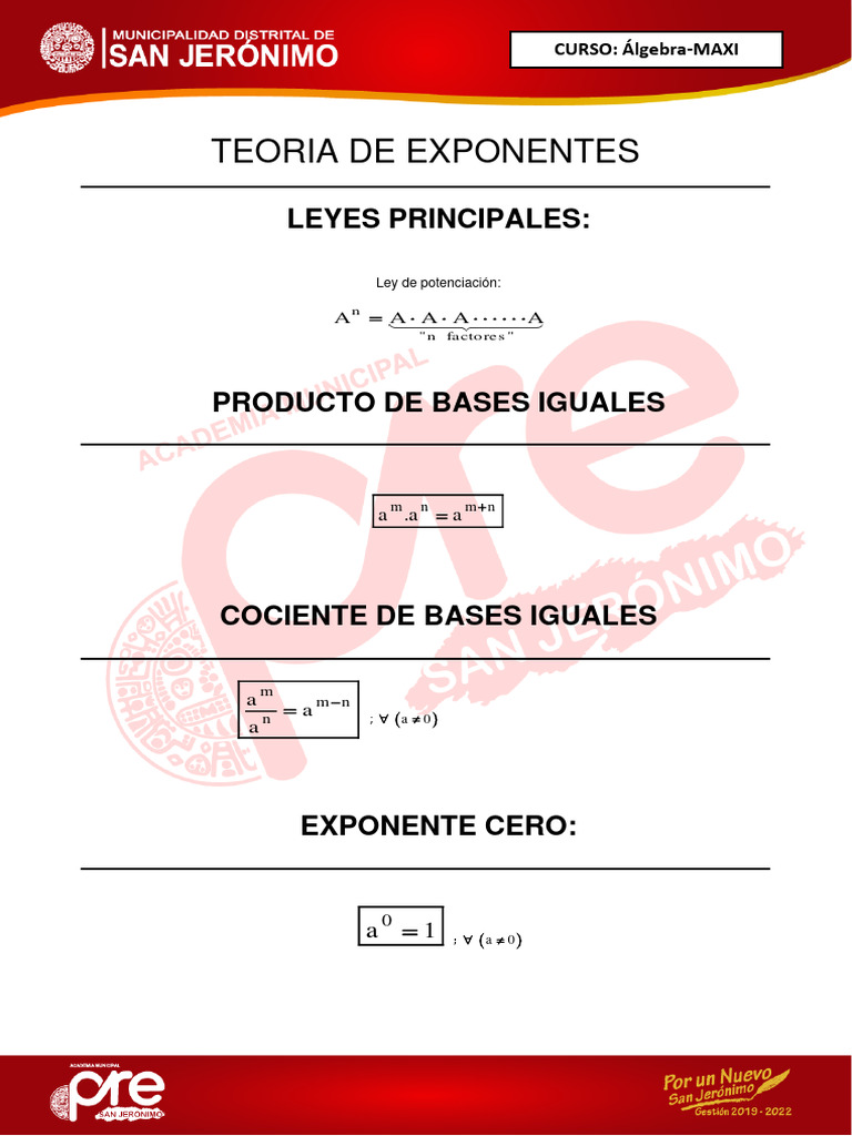 Teoria de Exponentes | PDF | Exponenciación | Álgebra