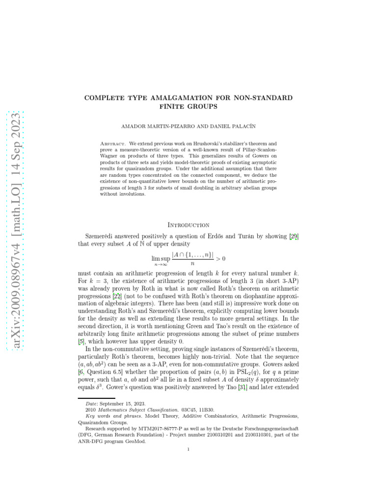 Complete Type Amalgamation For Non-Standard | PDF