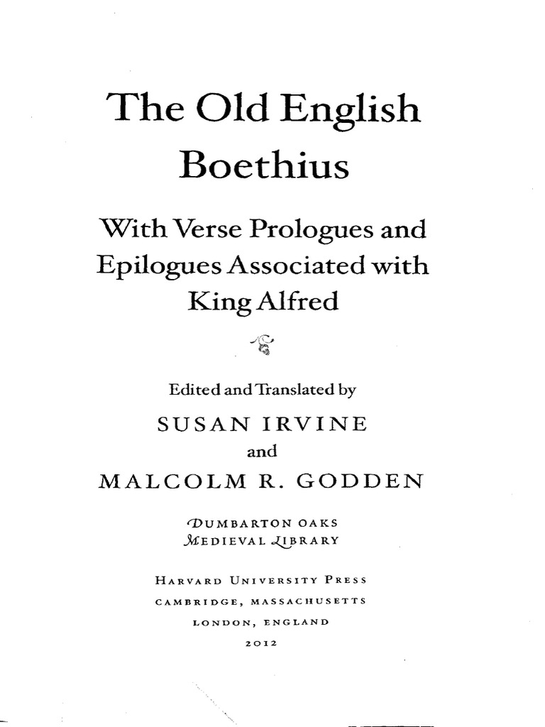 The Old English Boethius With Verse Prologues and Epilogues Associated ...