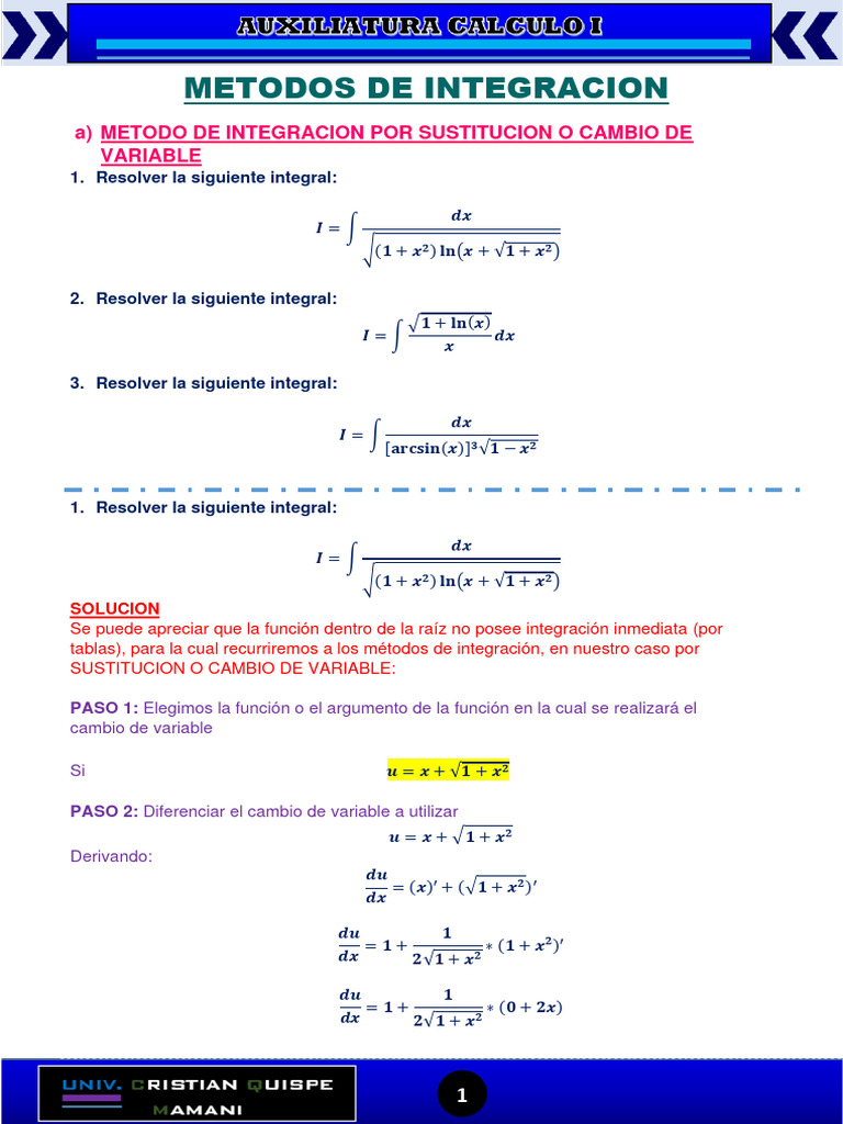 Integración por Sustitución y Cambio de Variables | PDF | Integral ...