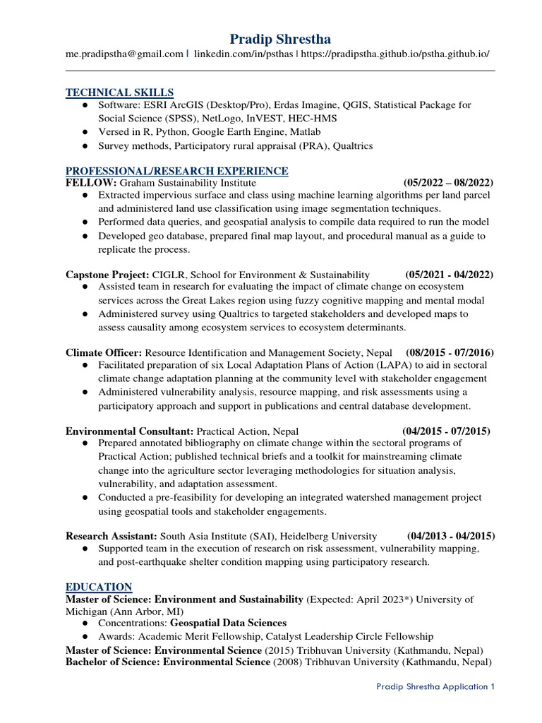 PS Resume | PDF | Arc Gis | Sustainability