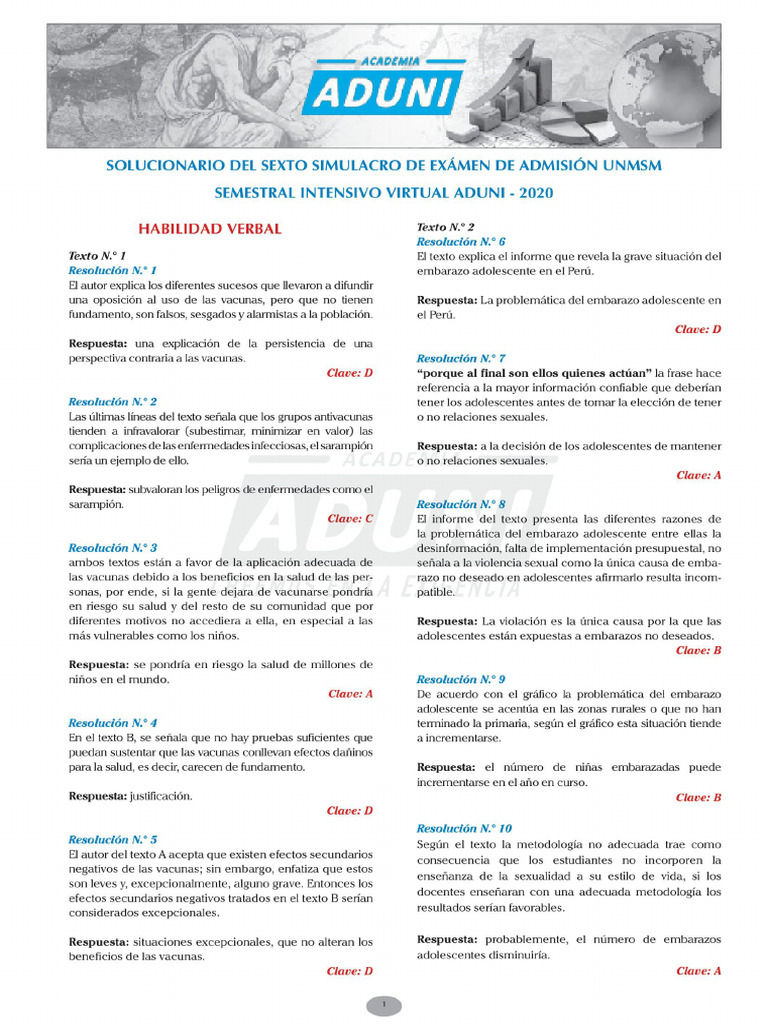 Sol. 6 Simulacro Tipo Unmsm | PDF