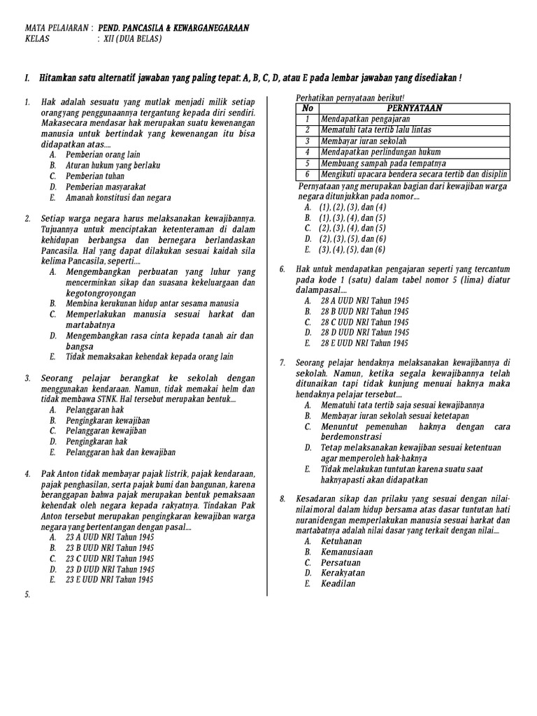 Kisi PKN KELAS XII K13 | PDF | Politik | Ilmu Sosial