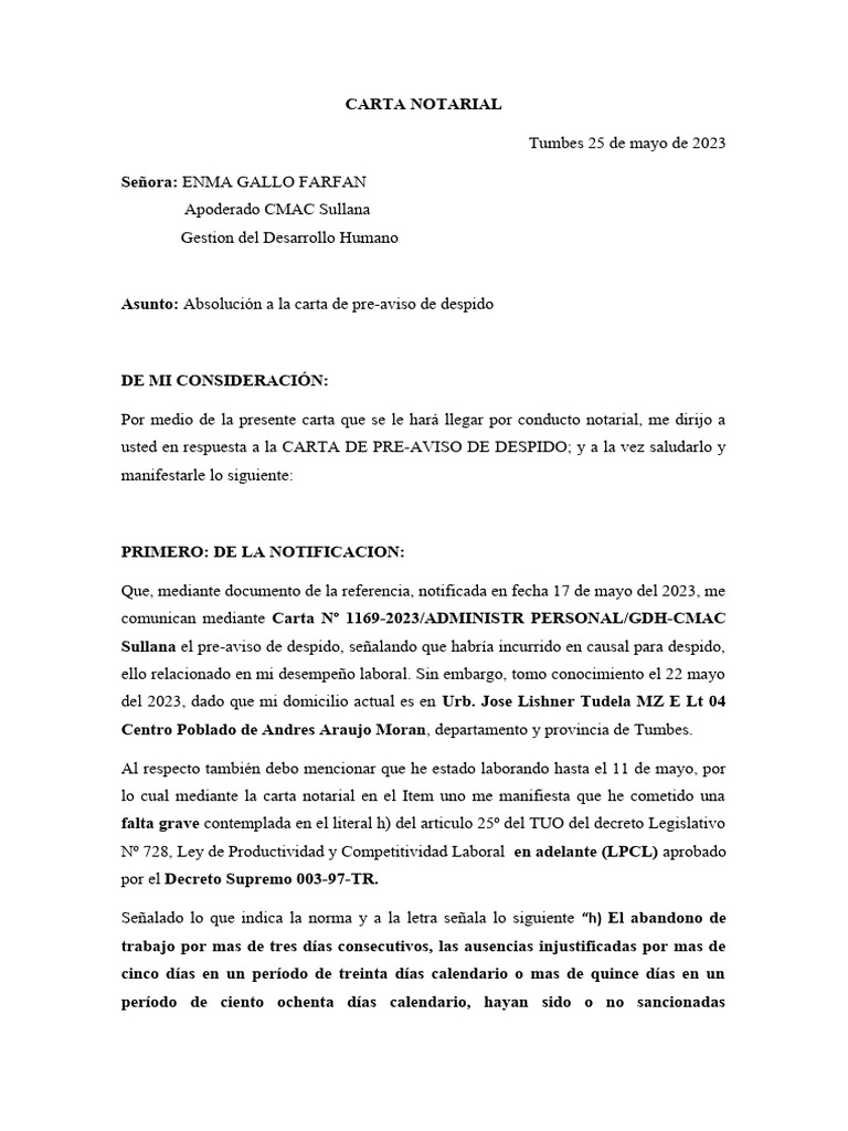 Respuesta de Carta Notarial | PDF