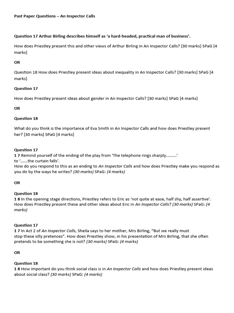 Past Paper Questions AIC 1 | Download Free PDF | Plays