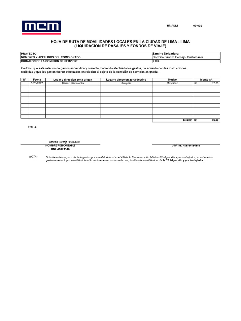 Formato de Hoja de Ruta Oscar Tinoco Scania Antamina | PDF | Lima ...