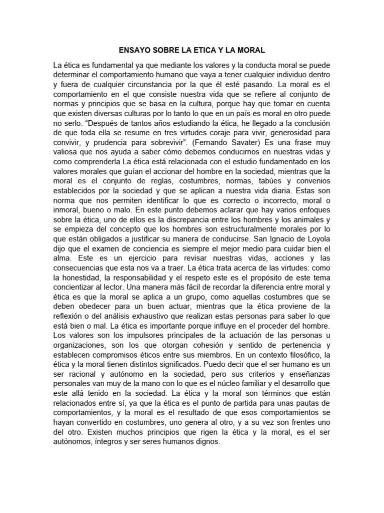 ENSAYO SOBRE LA ETICA Y LA MORAL Diana | PDF | Moralidad
