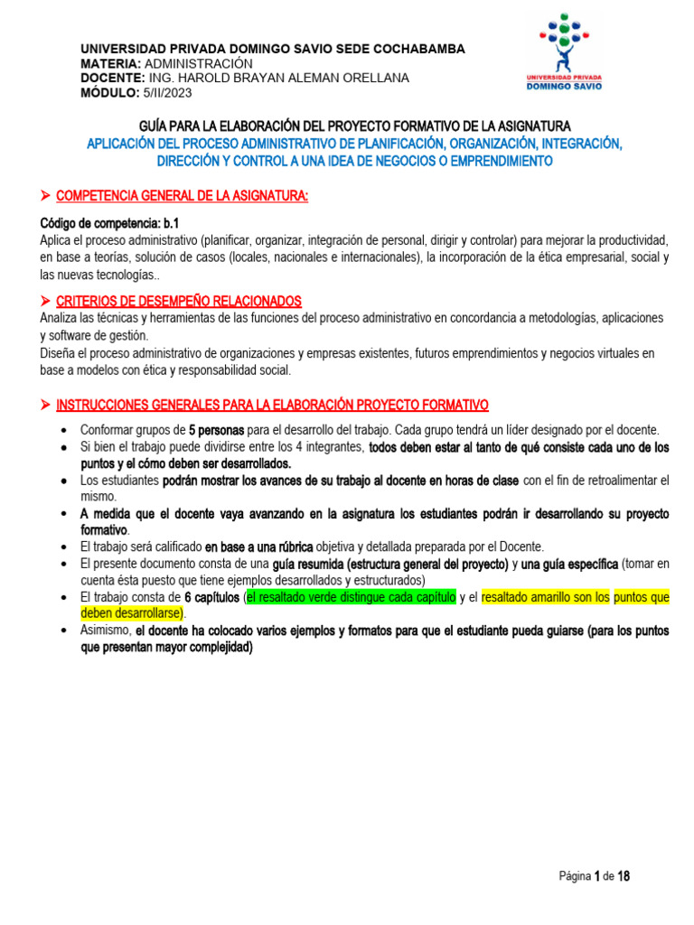 Guía para Proyecto Formativo en Administración | PDF | Business ...