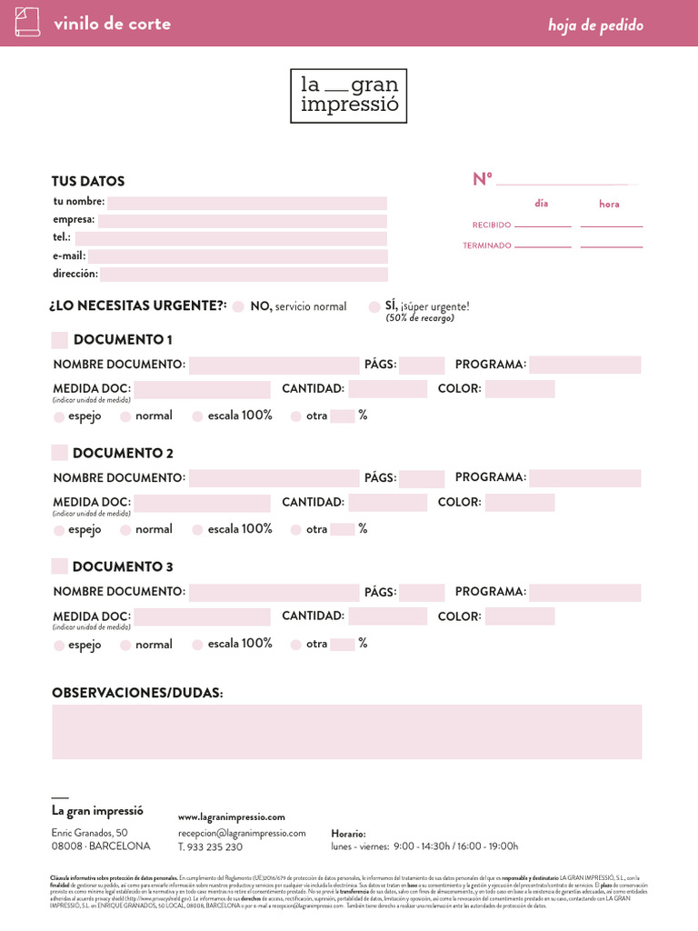 Hoja de Pedido de La Gran Impressió | PDF