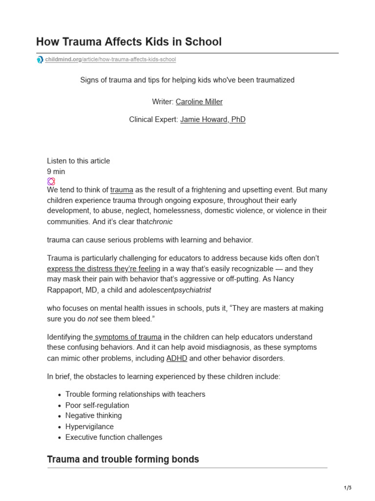 Supporting Traumatized Kids in School | PDF | Psychological Trauma ...