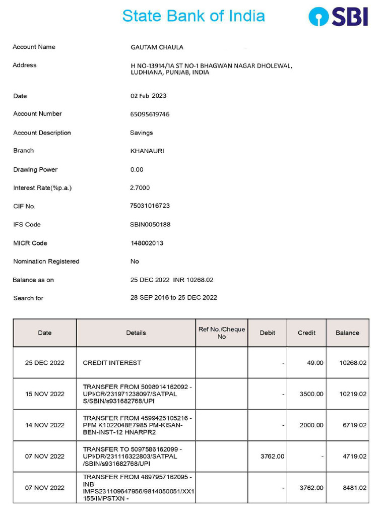 Account Statement - SBI - Pages-To-Jpg-0001 | PDF