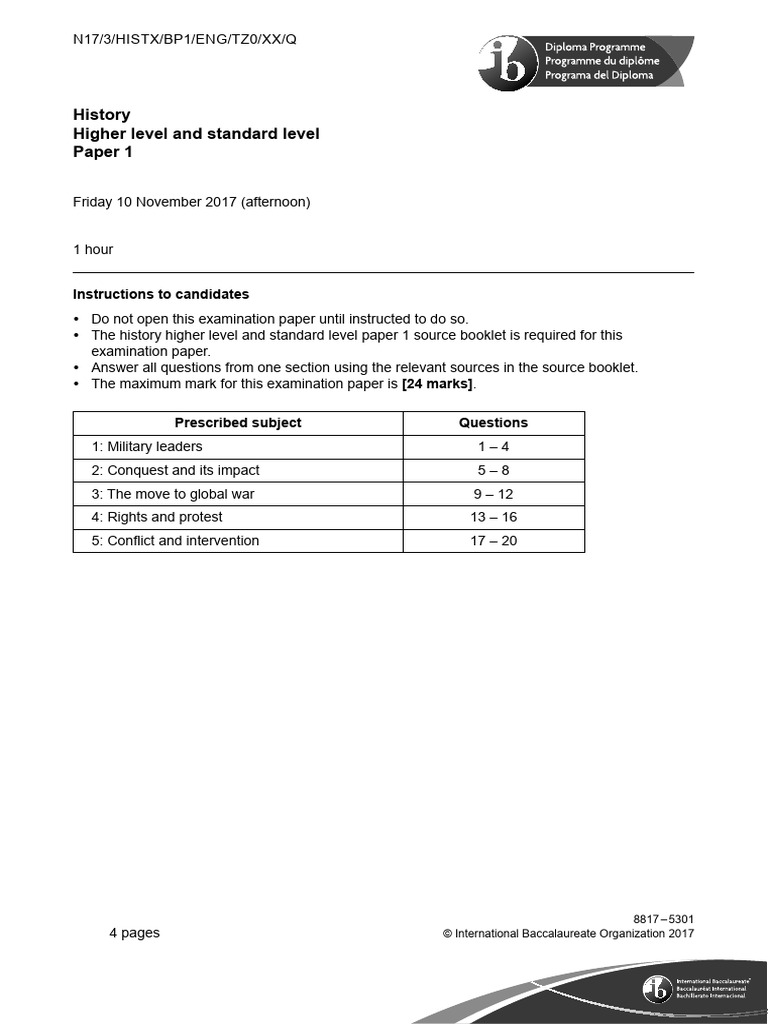 IB History Exam Paper 1 Instructions | PDF | Rwanda | Genghis Khan