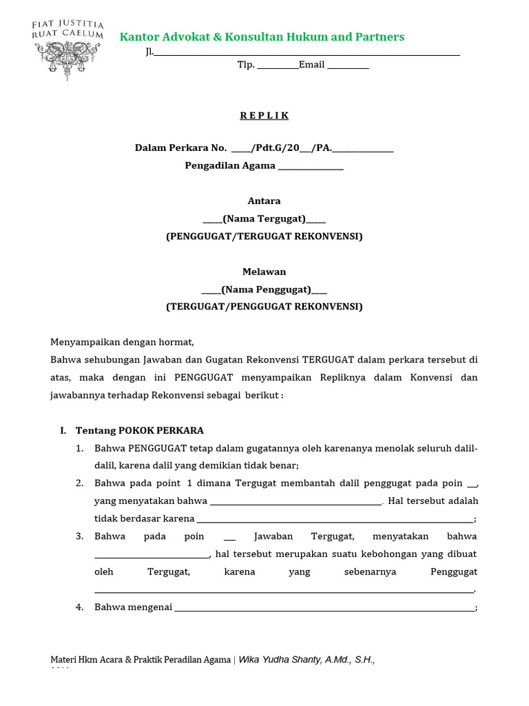 Contoh Replik Pa (Penggugat) | PDF