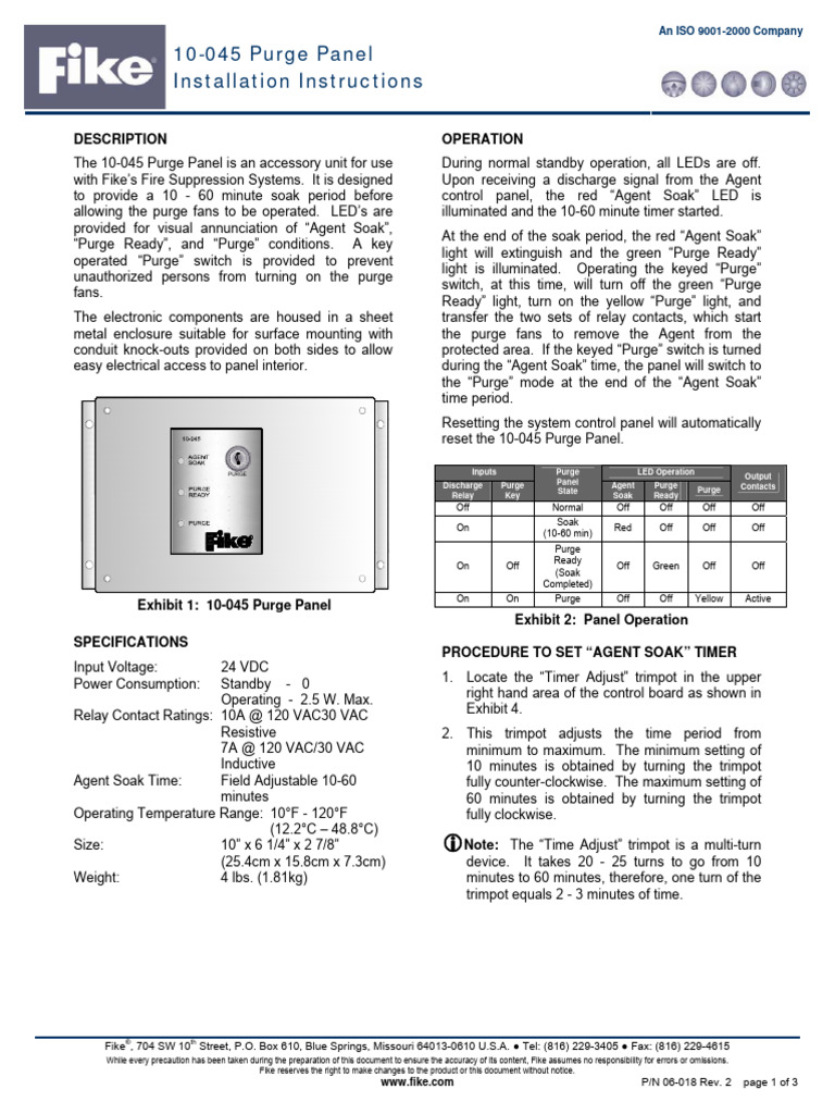 10-045 Purge Panel Instructions 06-018 Rev 2 | PDF | Switch | Relay