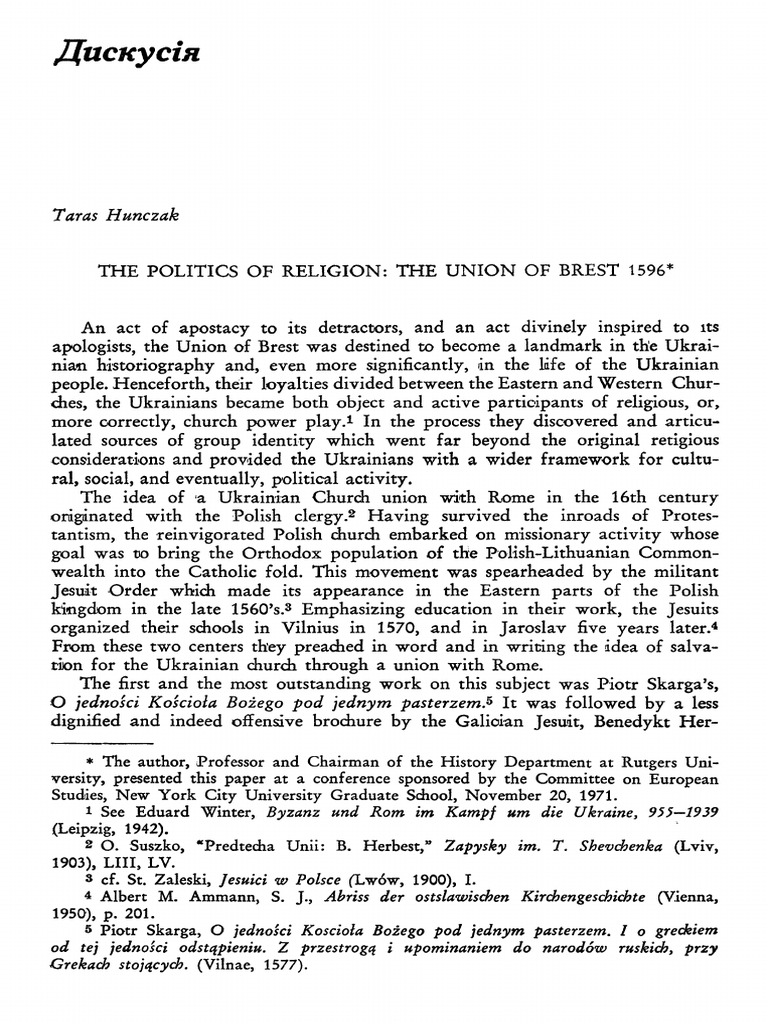 The Politics of Religion The Union of Brest 1596 en | PDF