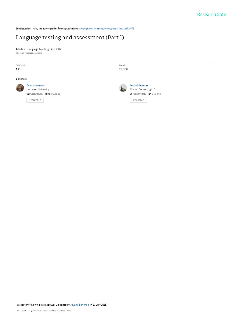 Language Testing and Assessment Part I | PDF | Teachers | Software Testing
