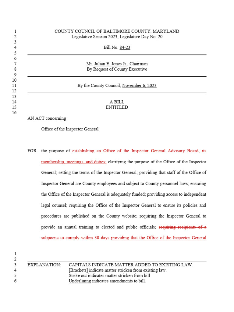 Baltimore County Inspector General Bill | PDF | Employment | Public Law