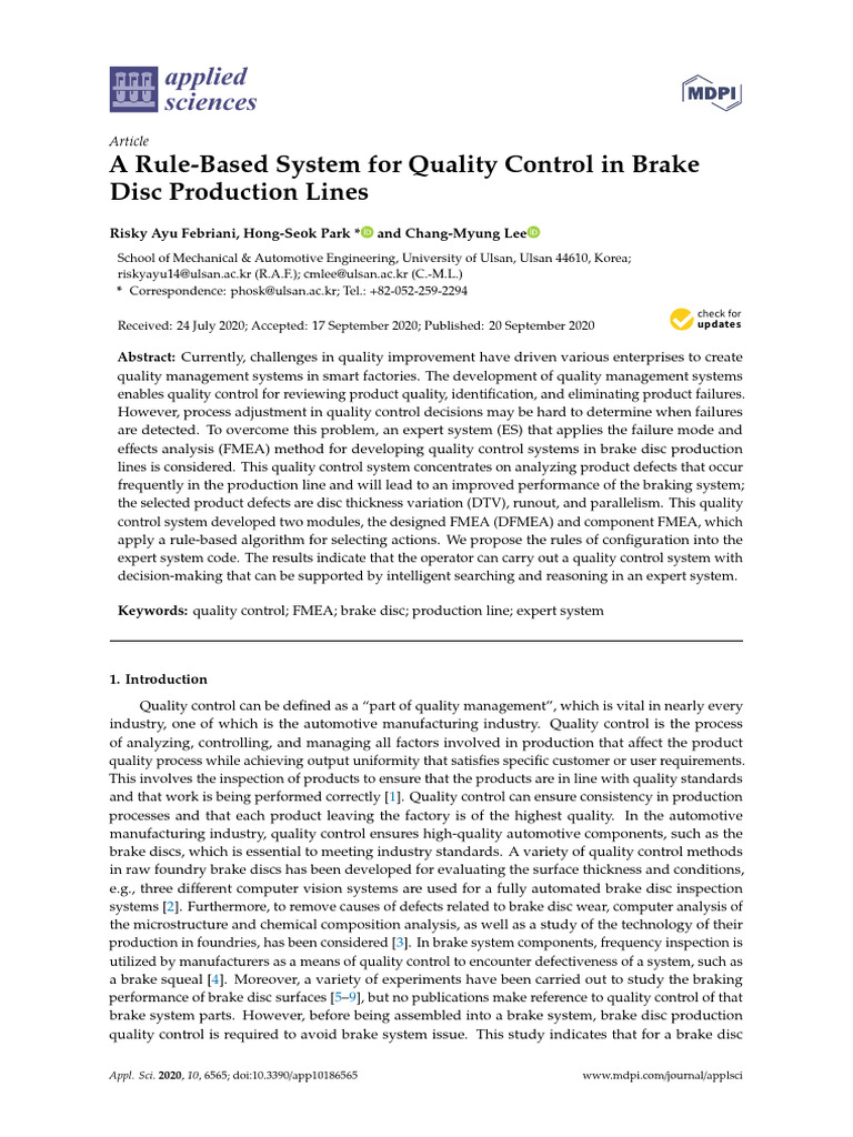 A Rule-Based System For Quality Control in Brake | PDF | System | Systems Science