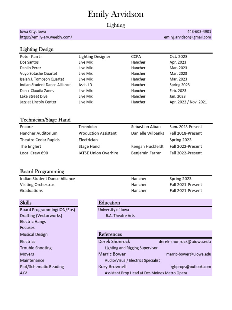 Arvidson Lighting Resume | PDF