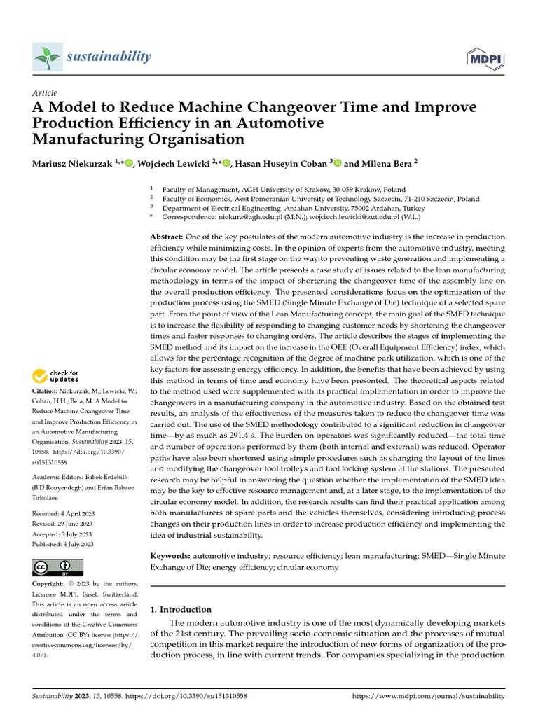 A Model To Reduce Machine Changeover Time and Improve | PDF ...