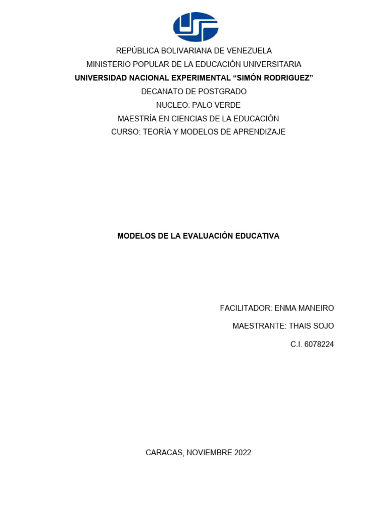 Modelos de La Evaluacion Educativa | PDF | Evaluación | Cognición