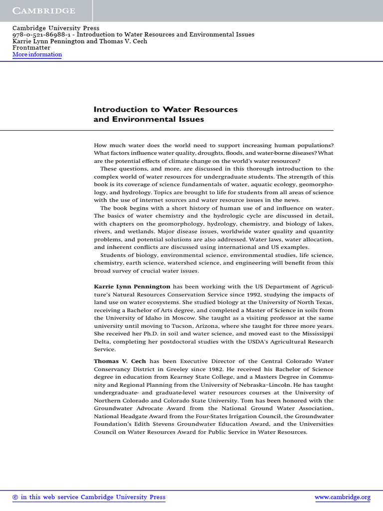 Content and Preface Introduction To Water Resources and Environmental ...