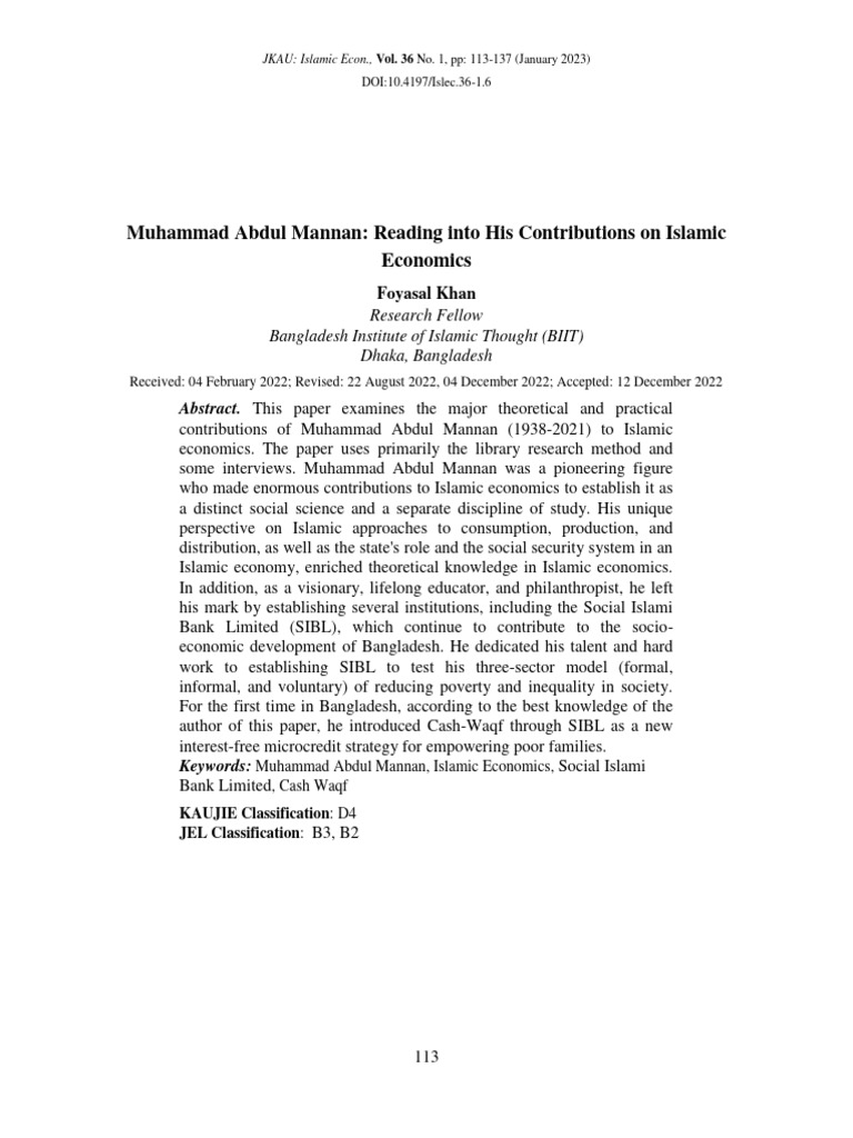 Contributions of Muhammad Abdul Mannan to Islamic Economics | PDF | Economics | Theory