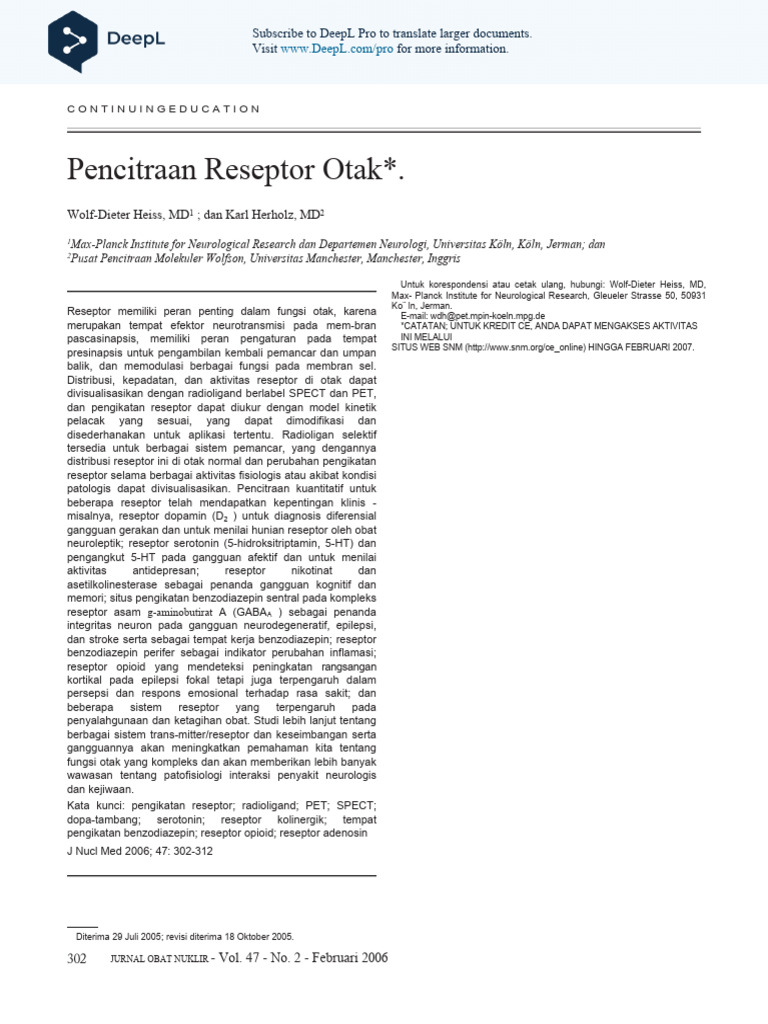 Pencitraan Reseptor Otak dengan PET dan SPECT | PDF