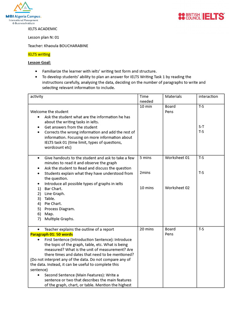 IELTS Writing Task 1 Lesson Plan | PDF | International English Language ...