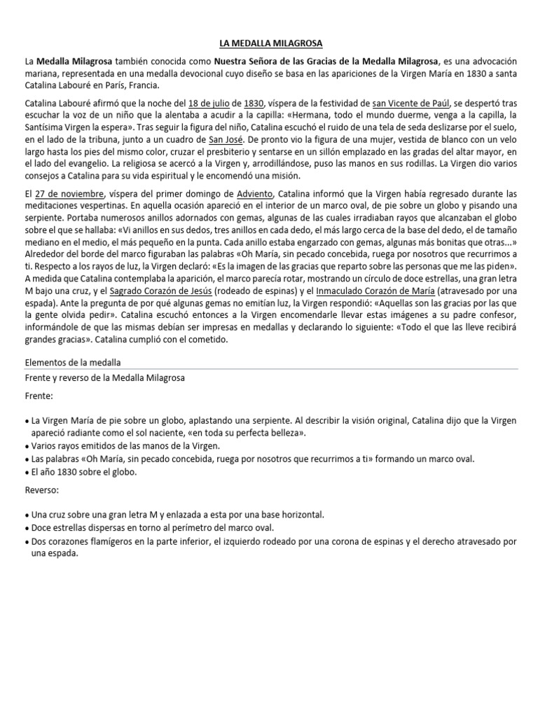 Historia de la Medalla Milagrosa | PDF | María, madre de Jesús ...
