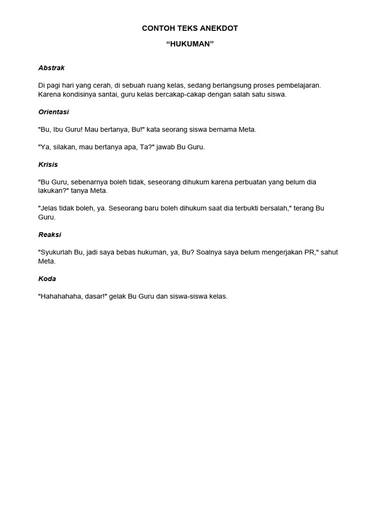 Contoh Teks Anekdot Sekolah | PDF