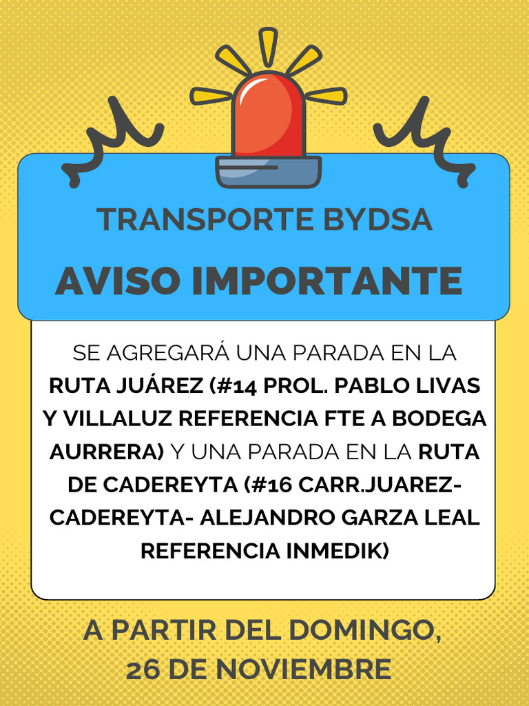 Nuevas paradas en rutas de transporte BYDSA | PDF