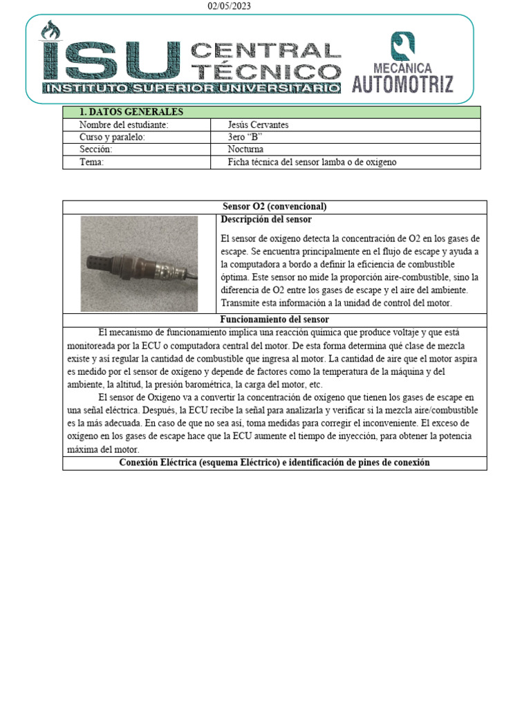 Ficha Técnica Del Sensor Lamba o de Oxigeno | PDF | Ingenieria Eléctrica | Motores