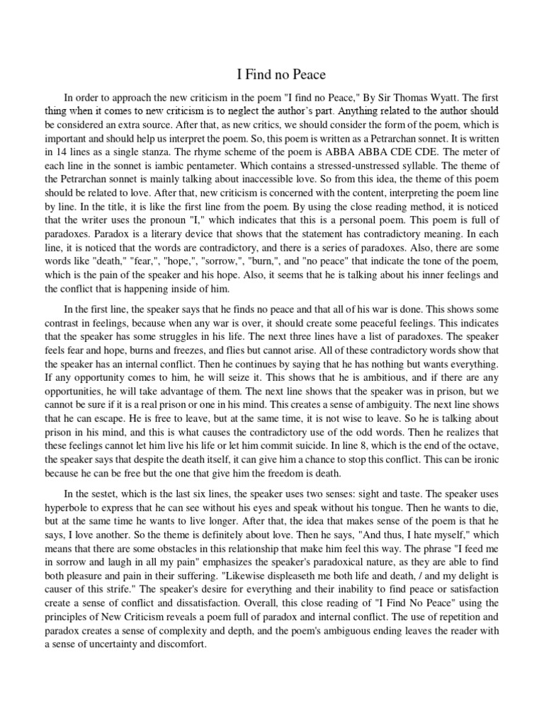 I Find No Peace | PDF | Poetry | Sonnets