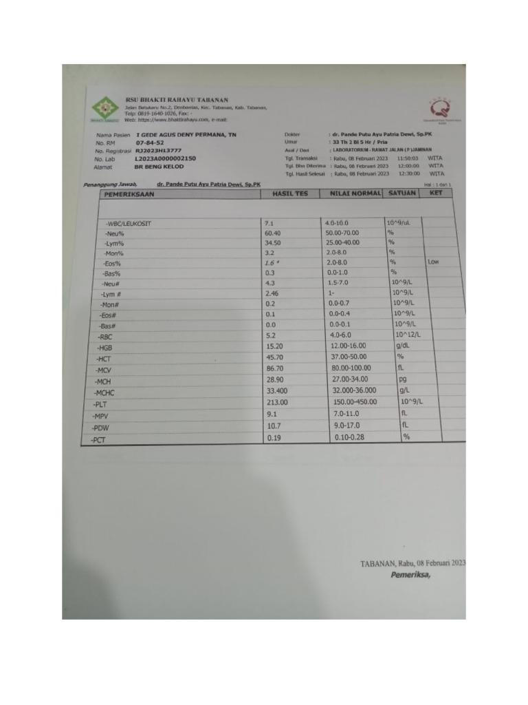 Hasil Lab Agus Deny Permana | PDF