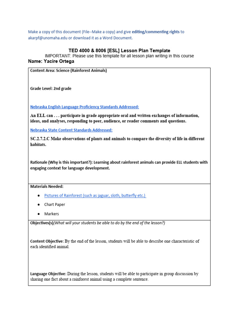 First Esl Lesson Plan | PDF | Learning | Communication